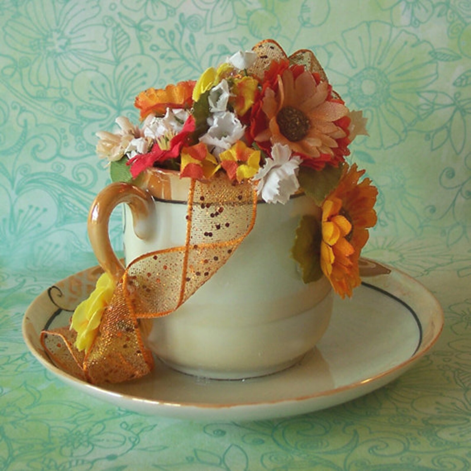 Mini Floral Lusterware Tea Cup and Saucer Arrangement | Etsy