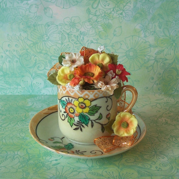 Mini Floral Lusterware Tea Cup and Saucer Arrangement | Etsy