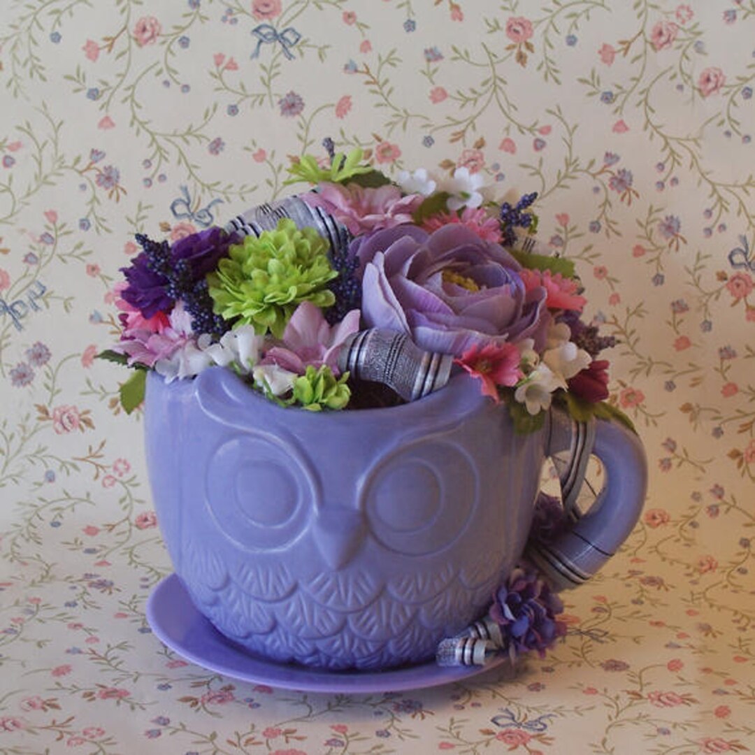Colorful Floral Arrangement in a Periwinkle Oversized Teacup Planter ...