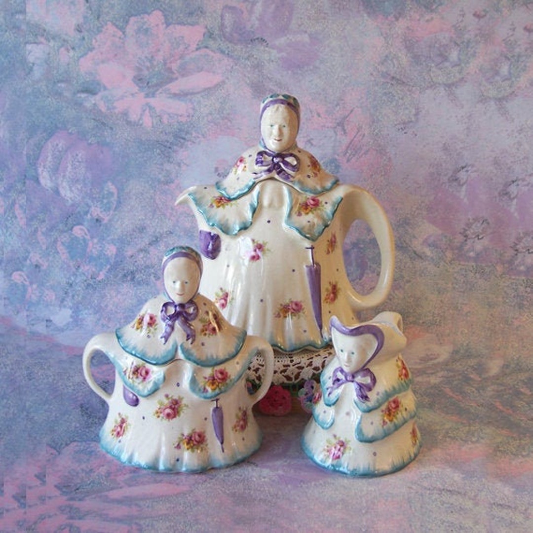 Vintage Little Old Lady Tea Set English Figural Old - Etsy