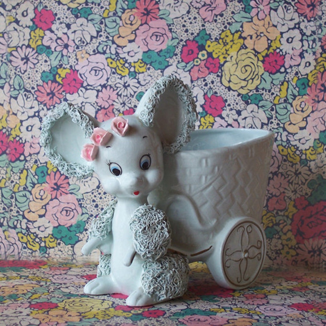 Vintage Lefton Blue Spaghetti Mouse With Wagon Planter KB351 Japan - Etsy