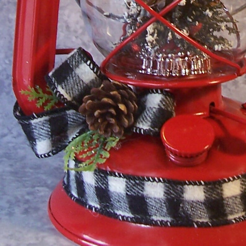 Farmhouse Vintage Red Christmas Lantern With Mini Tree and Fairy Lights ...