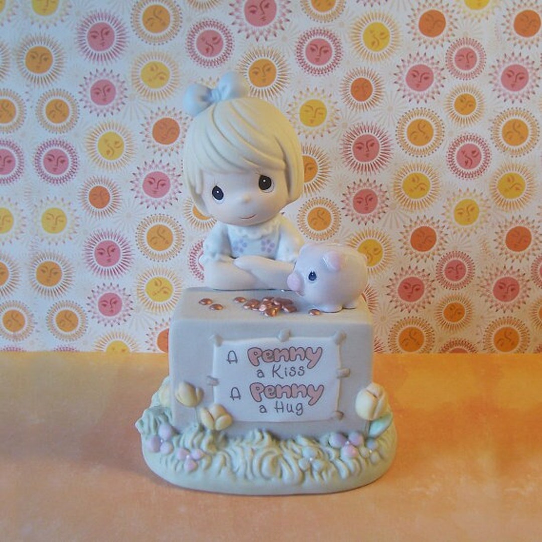 Precious Moments “A Penny A Kiss, A Penny A Hug” Little Girl Waiting at ...