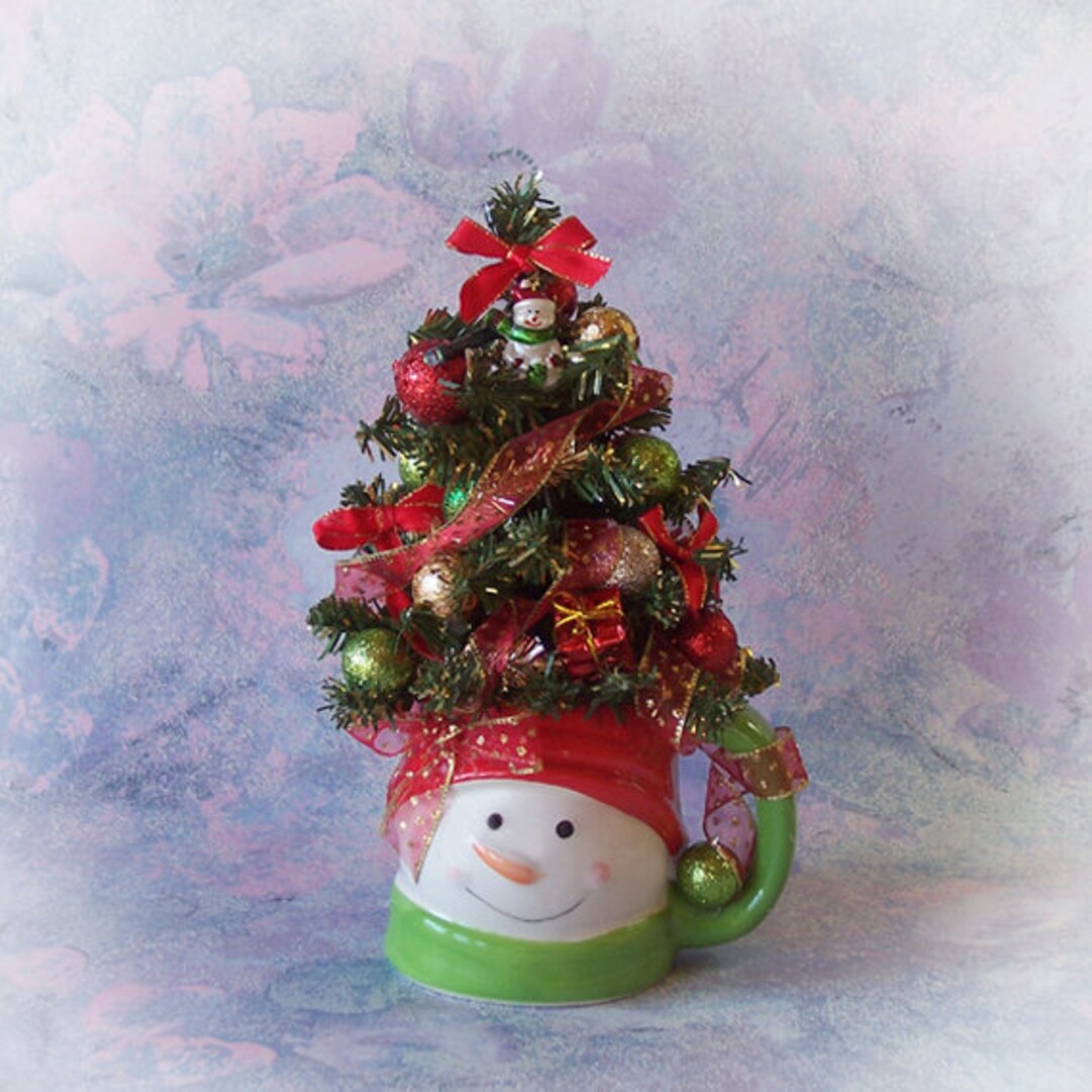 Unique Mini Feative Tabletop Decorated Christmas Tree in a Snowman Cup ...