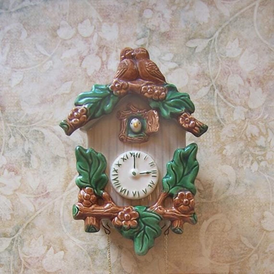 Adorable Unique Vintage Ceramic Cuckoo Clock Hanging Love Bird Wall ...