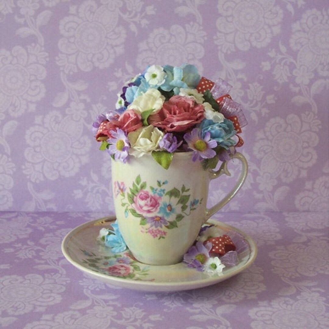 Rainbow Lusterware Small Tea Cup and Saucer Floral Arrangement - Etsy