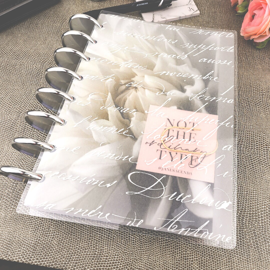French Handwriting White Ink Translucent Planner Cover for Discbound ...