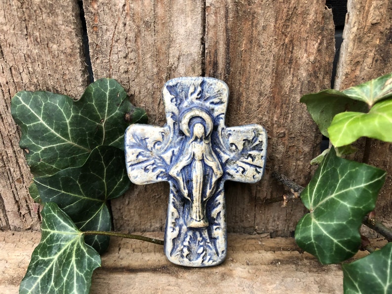 Small Marian Cross Christian Stoneware Blessed Virgin Catholic | Etsy
