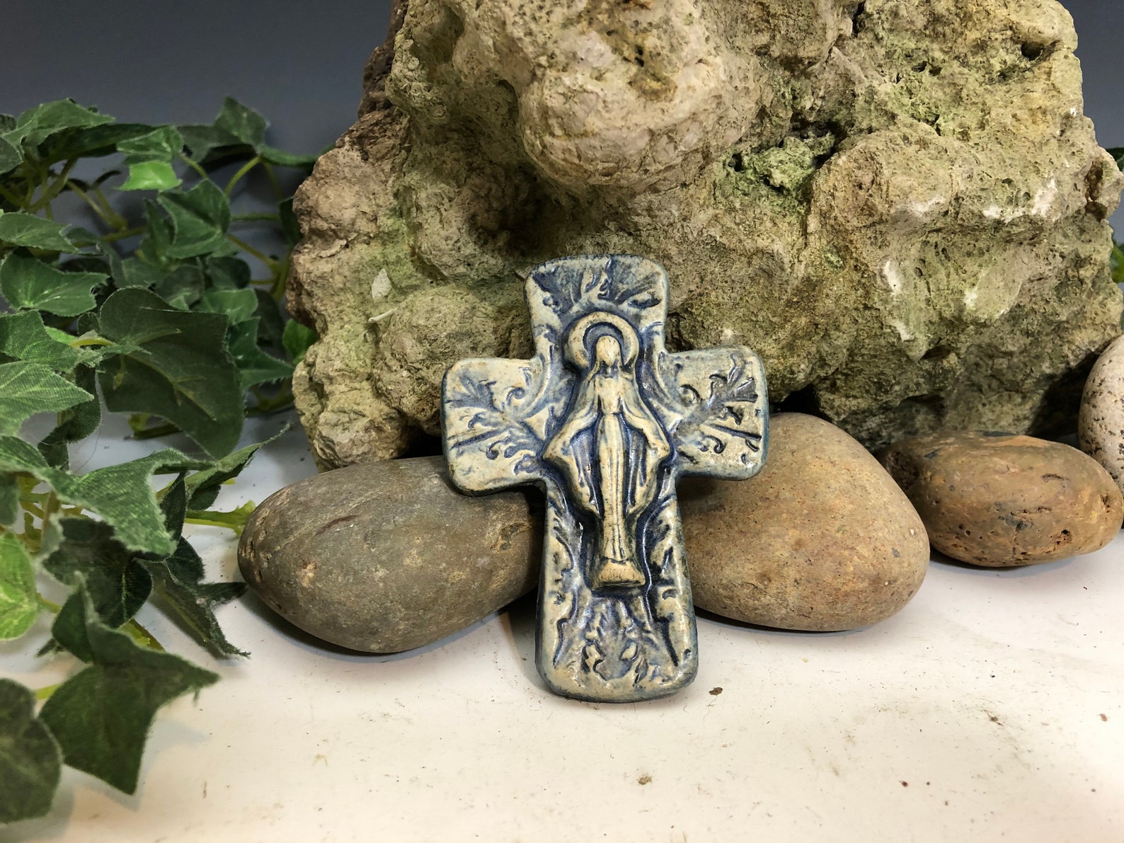 Small Marian Cross Christian Stoneware Blessed Virgin Catholic | Etsy