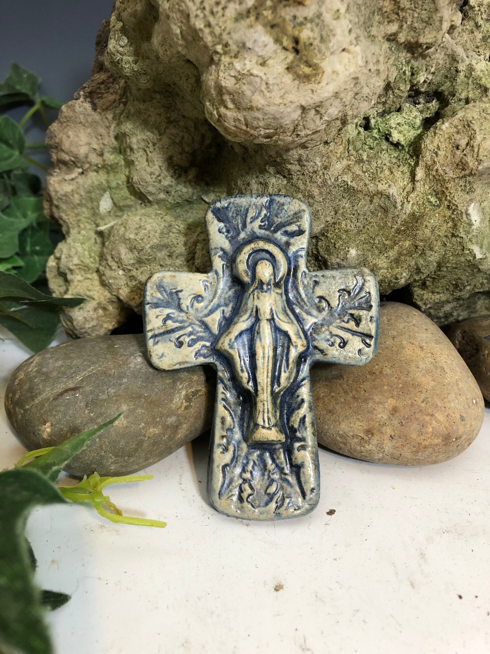Small Marian Cross Christian Stoneware Blessed Virgin Catholic | Etsy