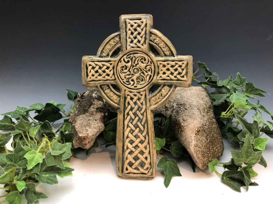 Celtic Cross With Knots and Motifs Irish Gaelic Stoneware Baptism First ...