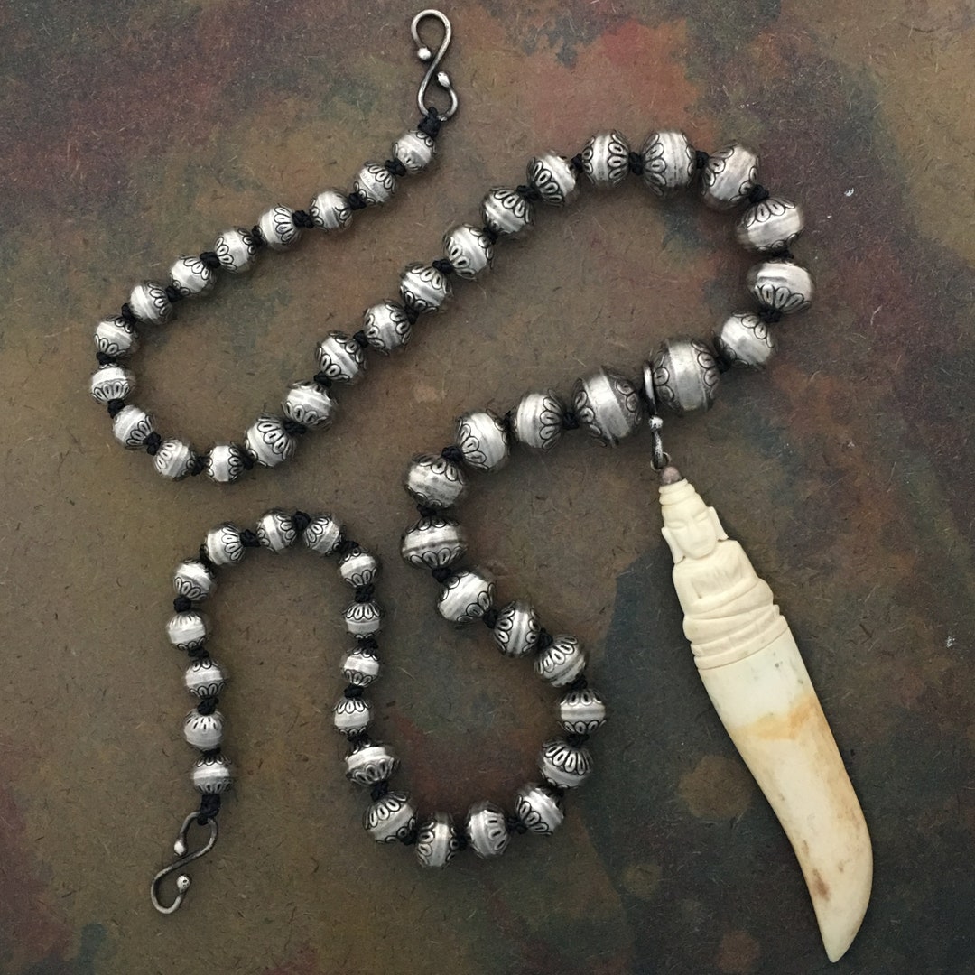 Necklace With 54 Antique Silver Navajo Beads and Hand Carved Trophy ...