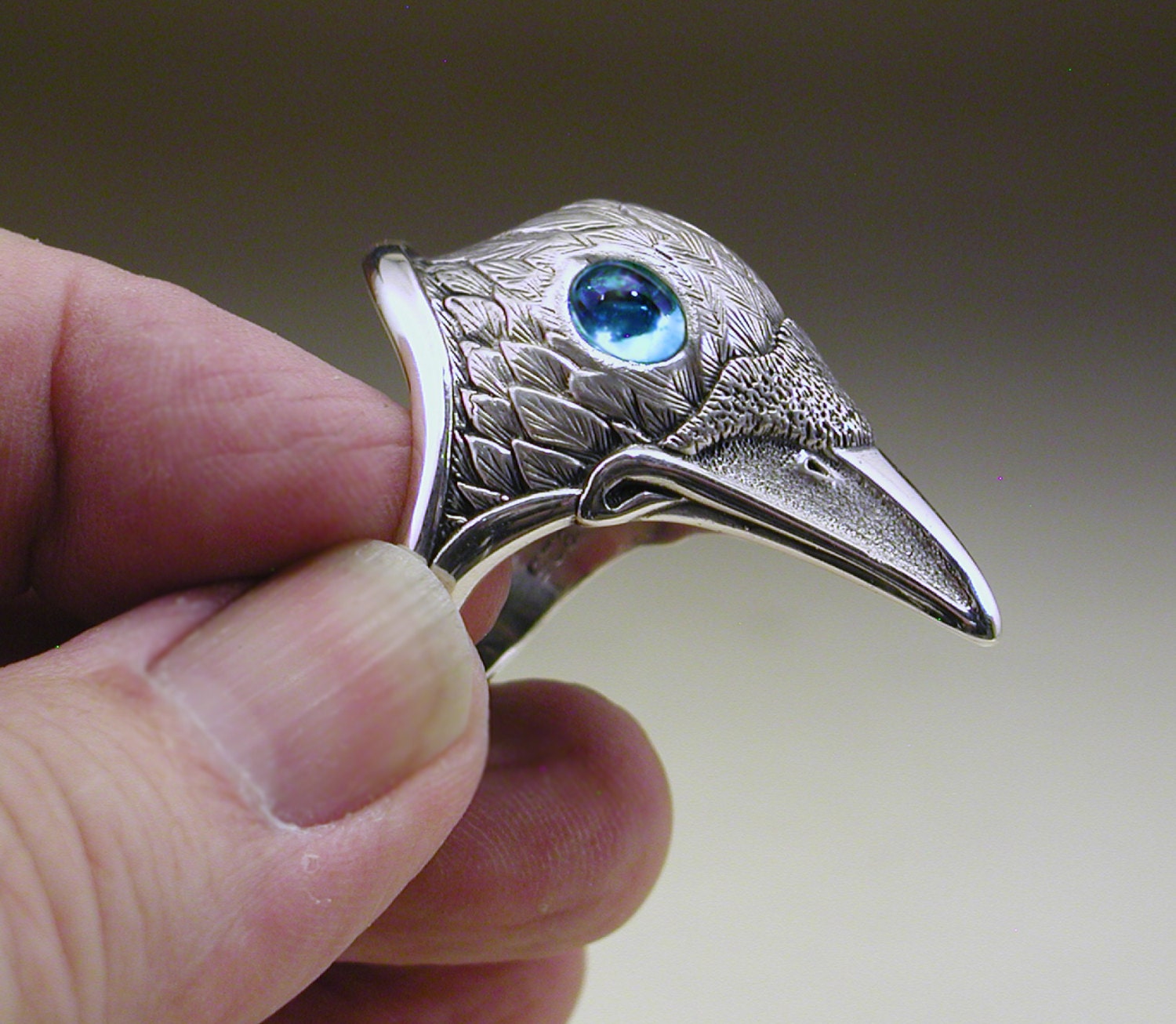 White Raven Ring Blue-eyed Raven Sterling Silver White | Etsy