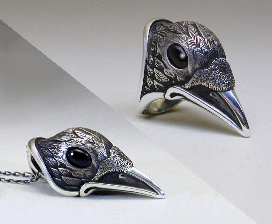 Raven Ring and Pendant SET in Sterling Silver With Genuine Black Onyx ...