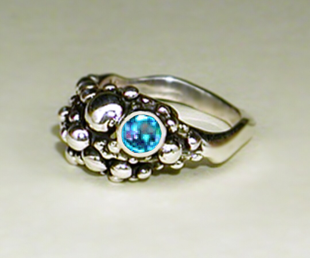 Silver Bubble Ring With Genuine Blue Topaz Setting Solid - Etsy