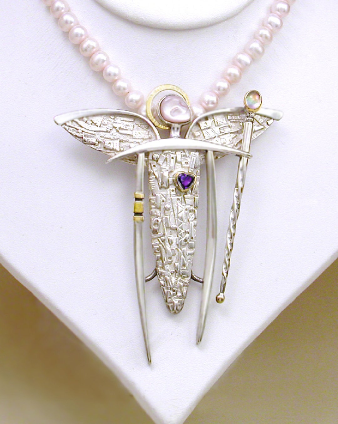 Sterling Silver Angel Pendant, Enhancer With Gold Accents, Freshwater ...
