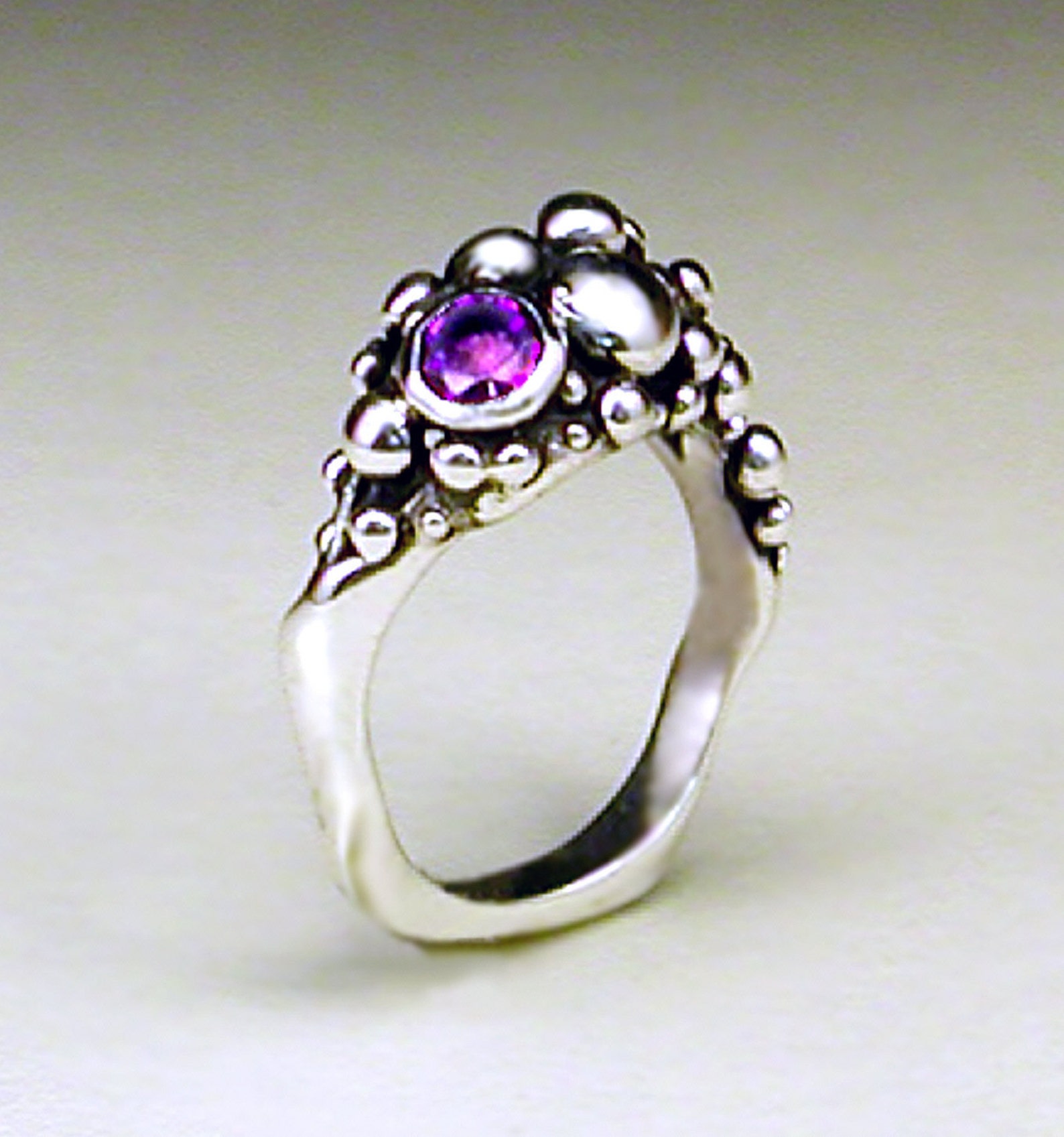 Sterling Silver Bubble Ring Set With Amethyst - Etsy