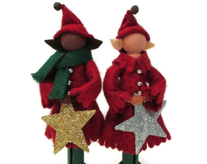 Girl Elf Christmas Ornament Red, Clothespin Ornament, Elf Girl ...