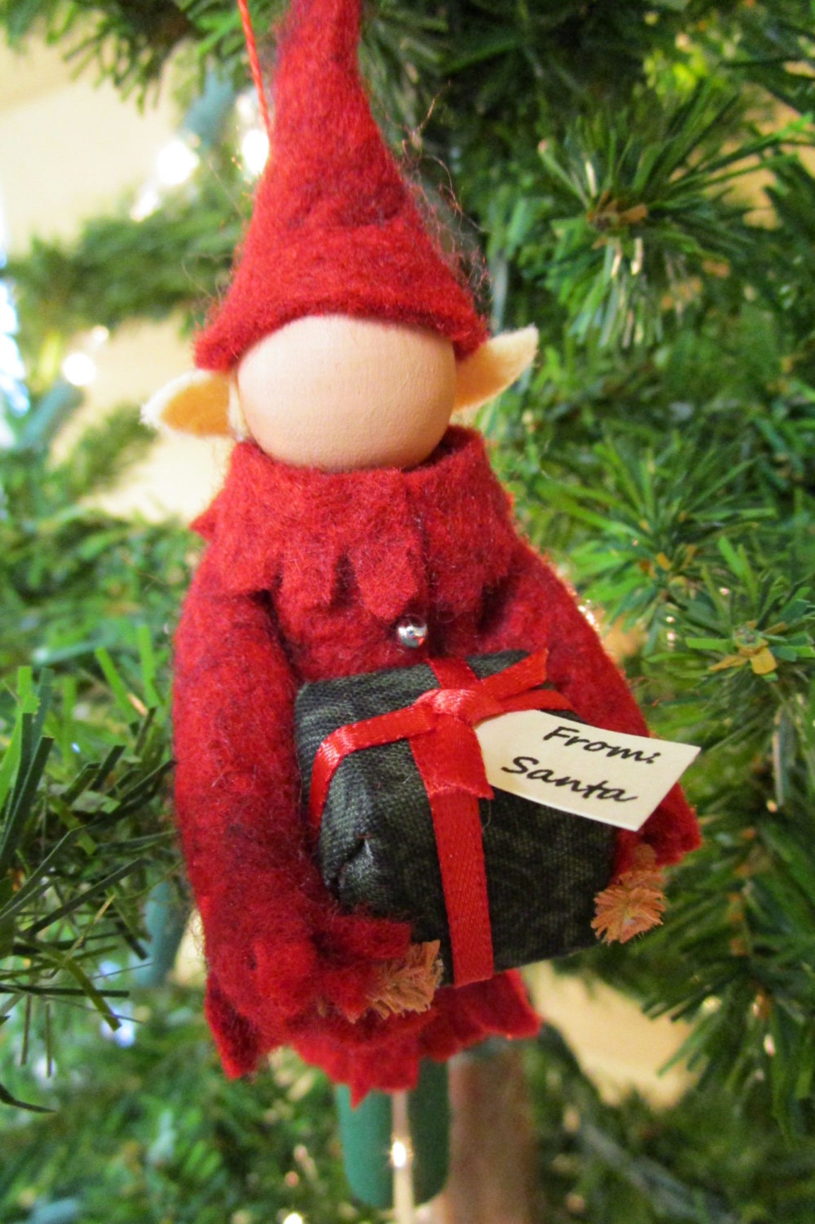 Personalized Elf Christmas Ornament, Elf With Gift, Clothespin Ornament ...