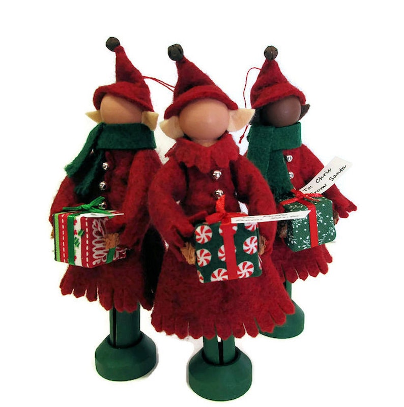 Personalized Elf Girl Christmas Ornament Elf Girl with Gift | Etsy