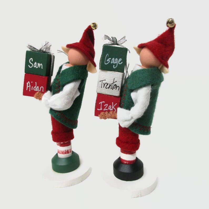 Personalized Elf With Packages Clothespin Ornament, Christmas Peg Doll ...