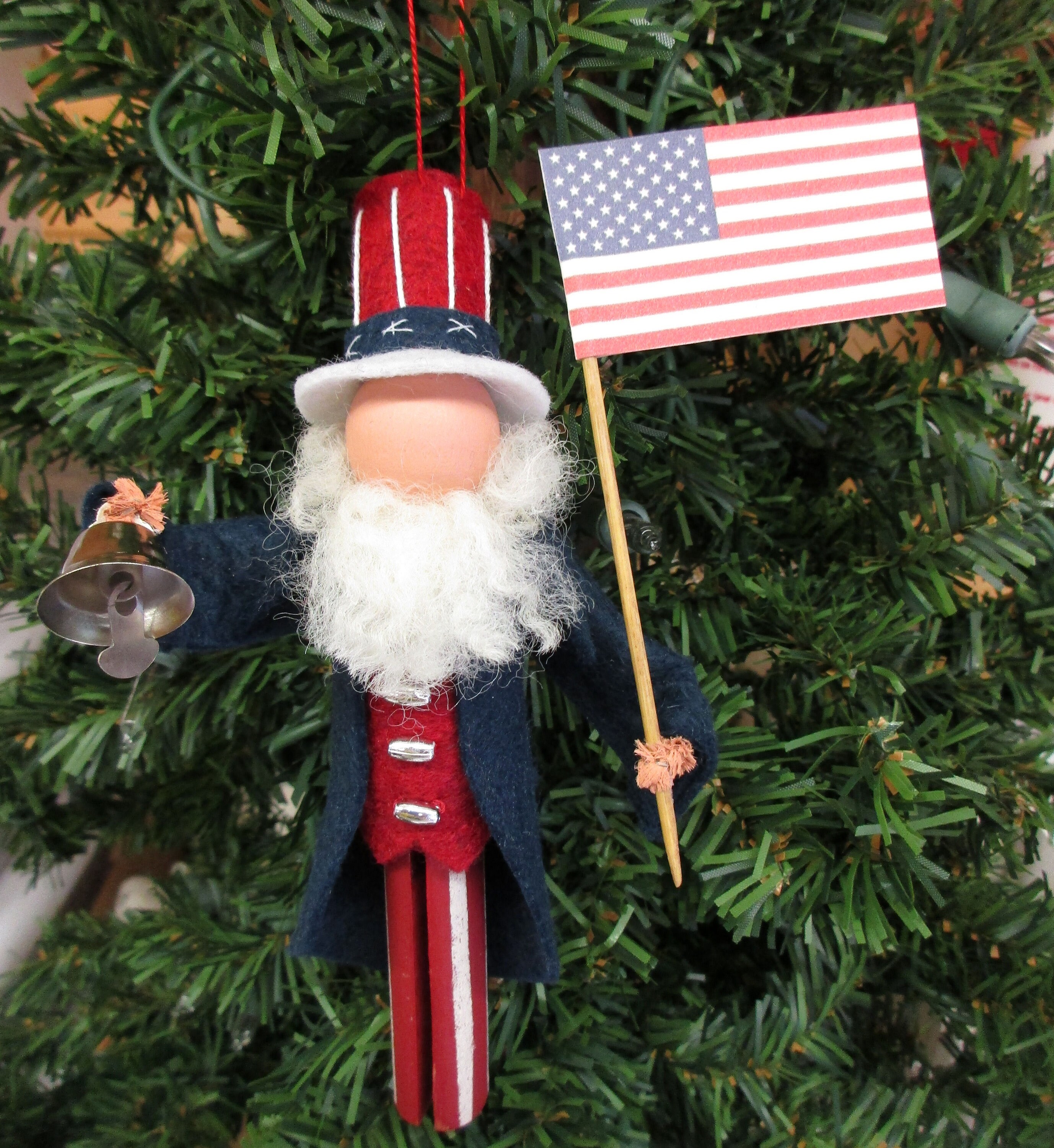 Uncle Sam Ornament, Formal Uncle Sam, Clothespin Ornament, Patriotic ...