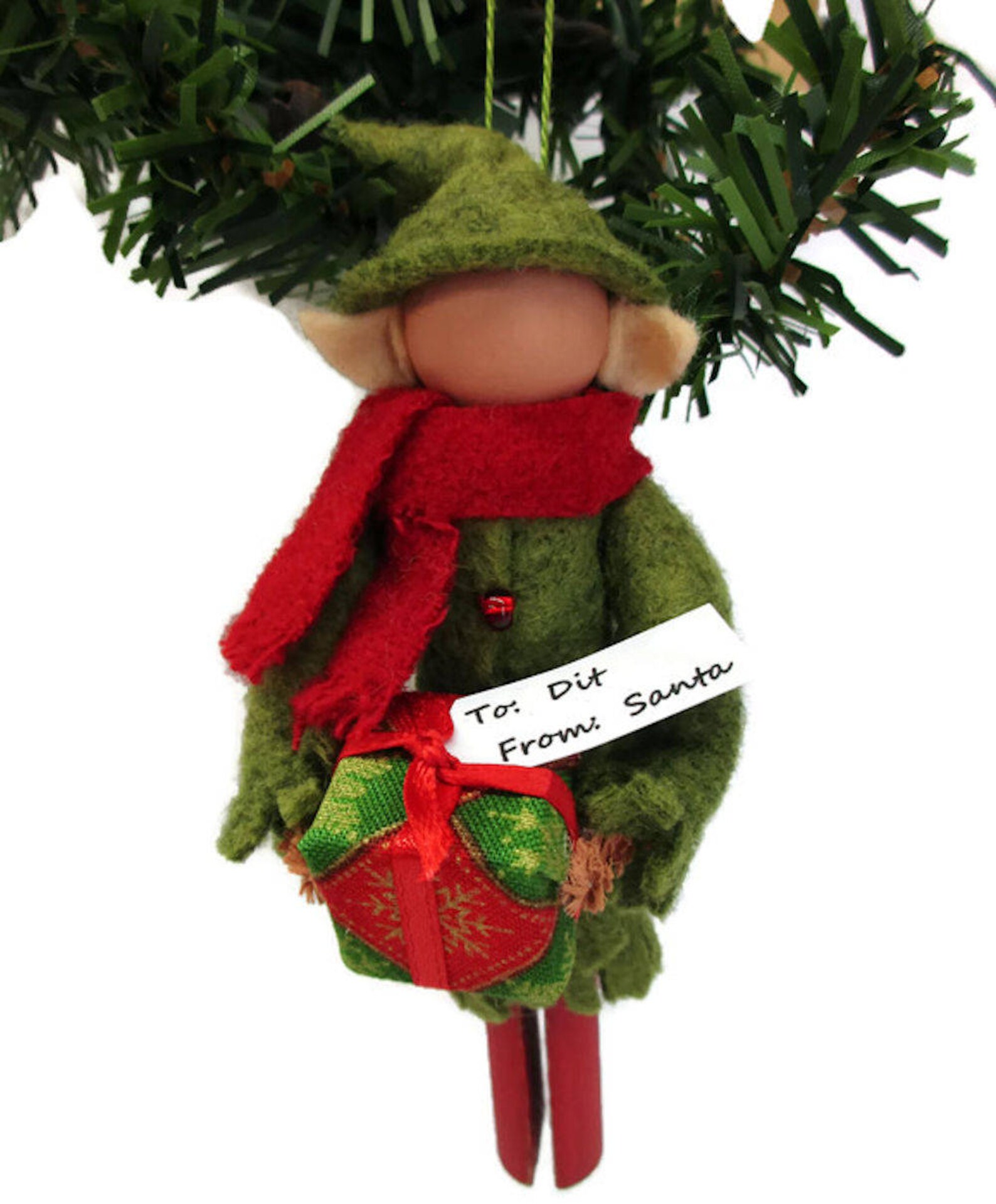 Personalized Elf Christmas Ornament, Elf With Gift, Clothespin Ornament ...