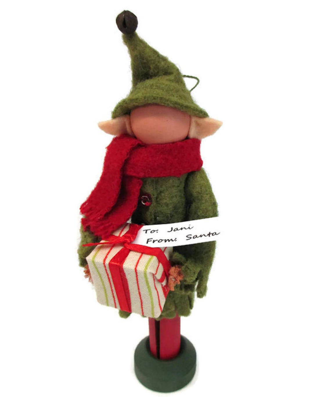 Personalized Elf Christmas Ornament, Elf With Gift, Clothespin Ornament ...