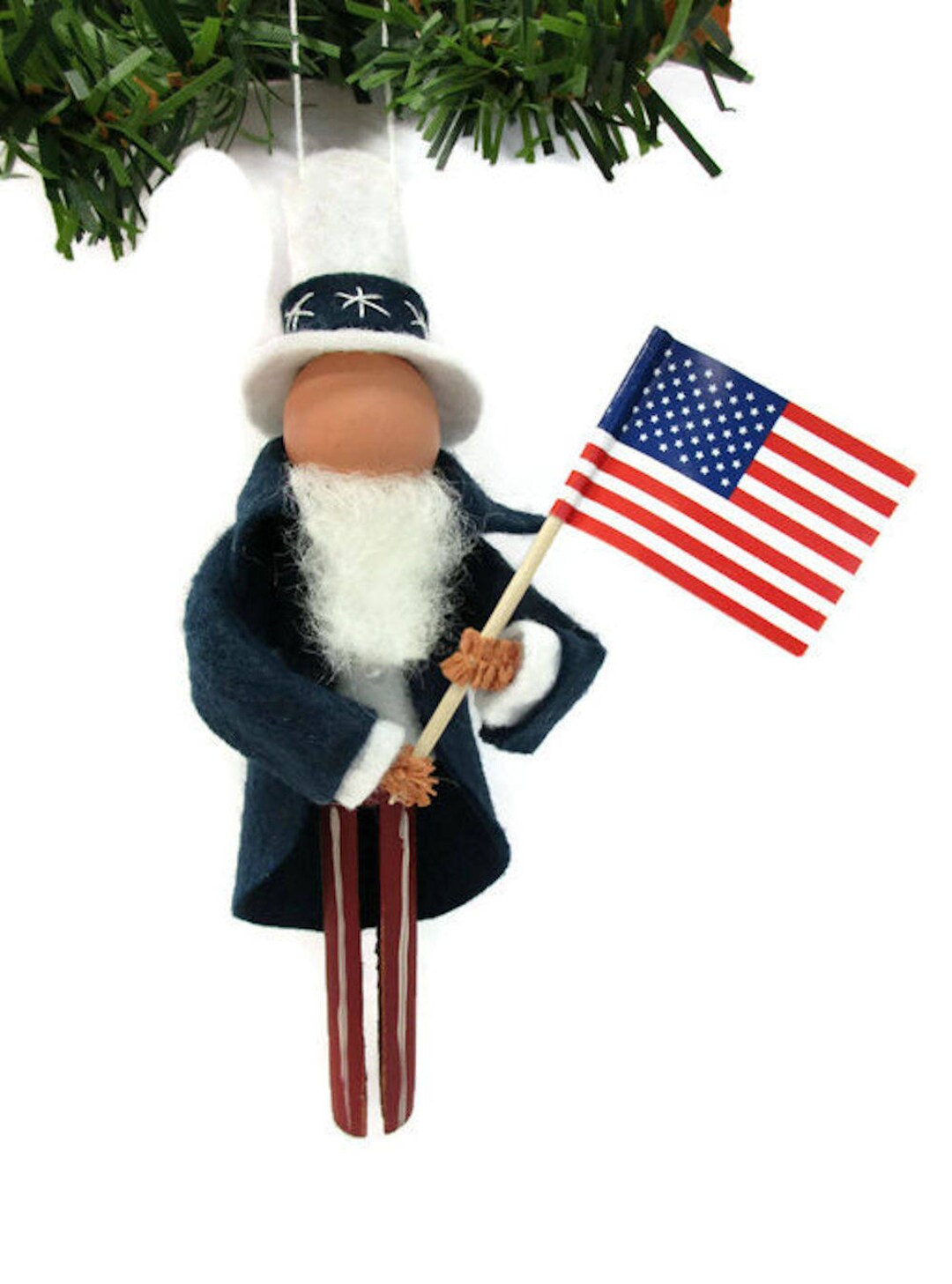 Uncle Sam Ornament, Clothespin, Wool Felt, Patriotic Ornament, Peg Doll ...