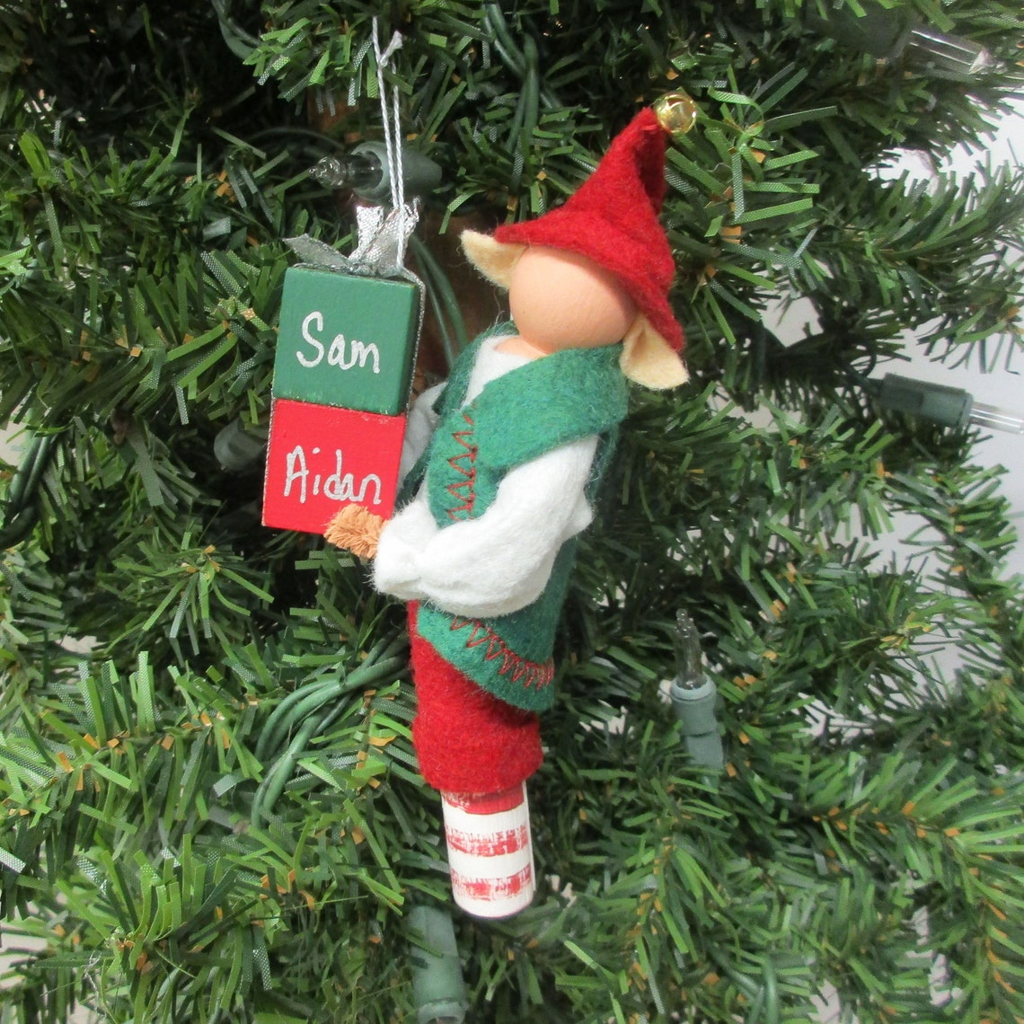 Personalized Elf With Packages Clothespin Ornament, Christmas Peg Doll ...