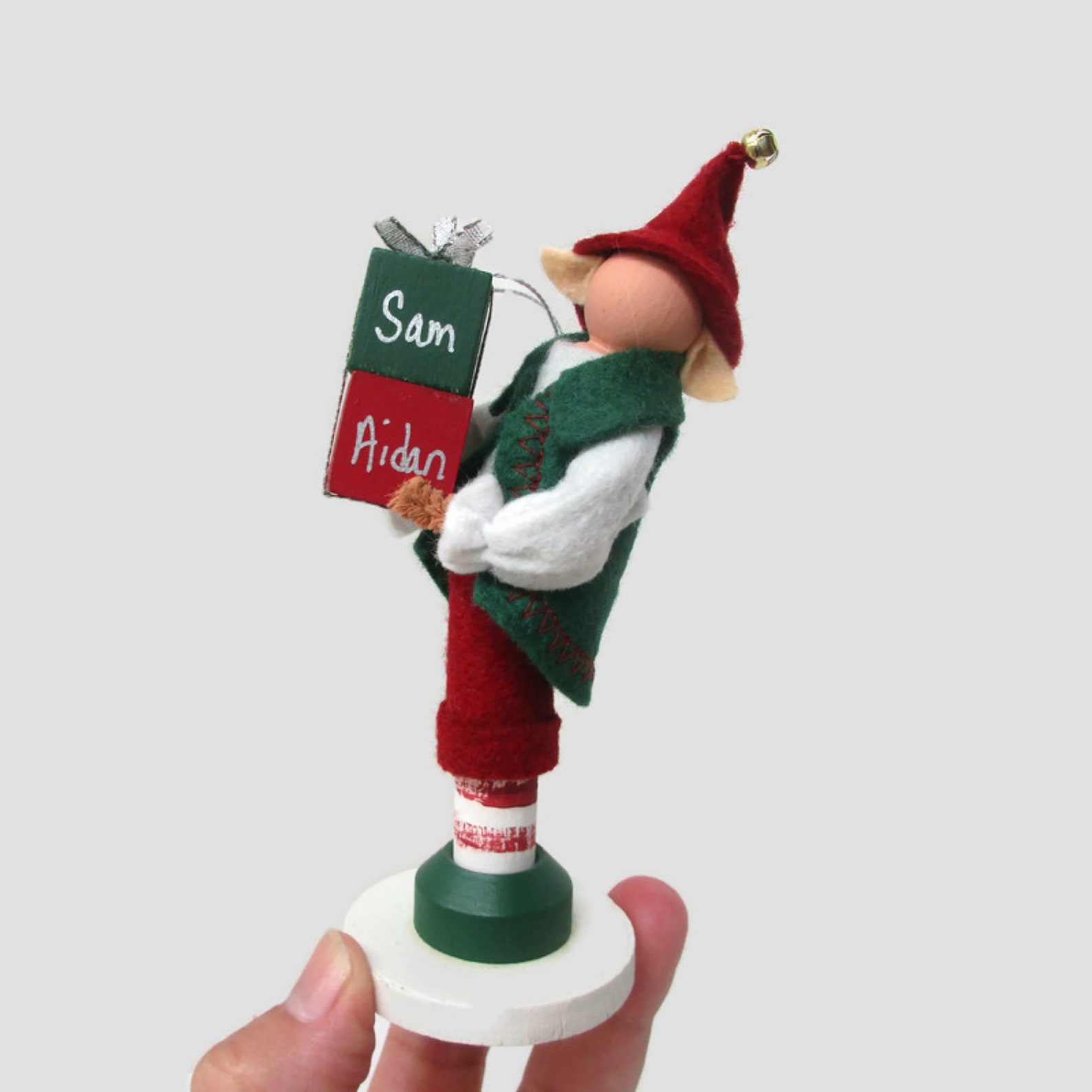 Personalized Elf With Packages Clothespin Ornament, Christmas Peg Doll ...