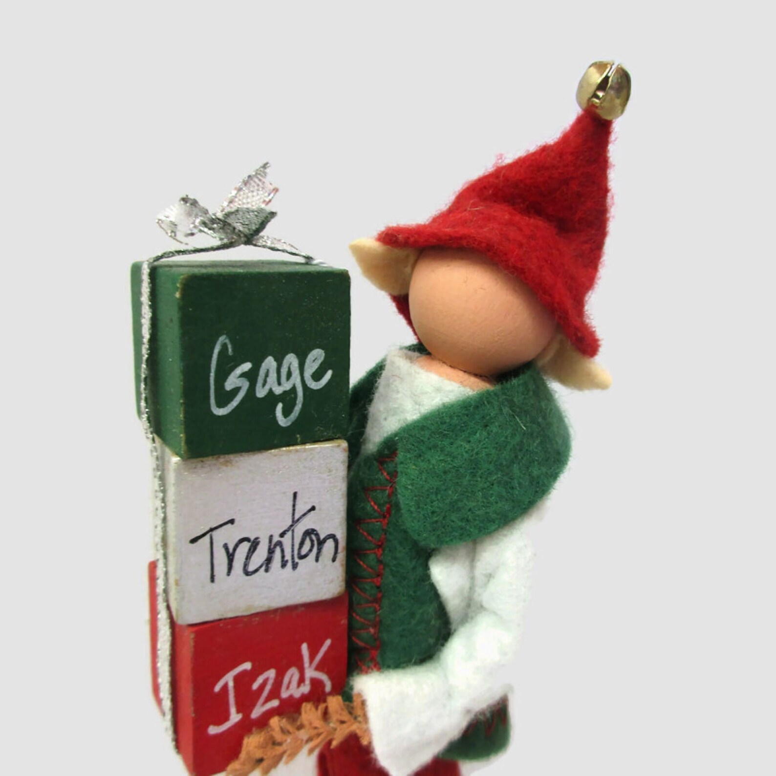 Personalized Elf With Packages Clothespin Ornament, Christmas Peg Doll ...