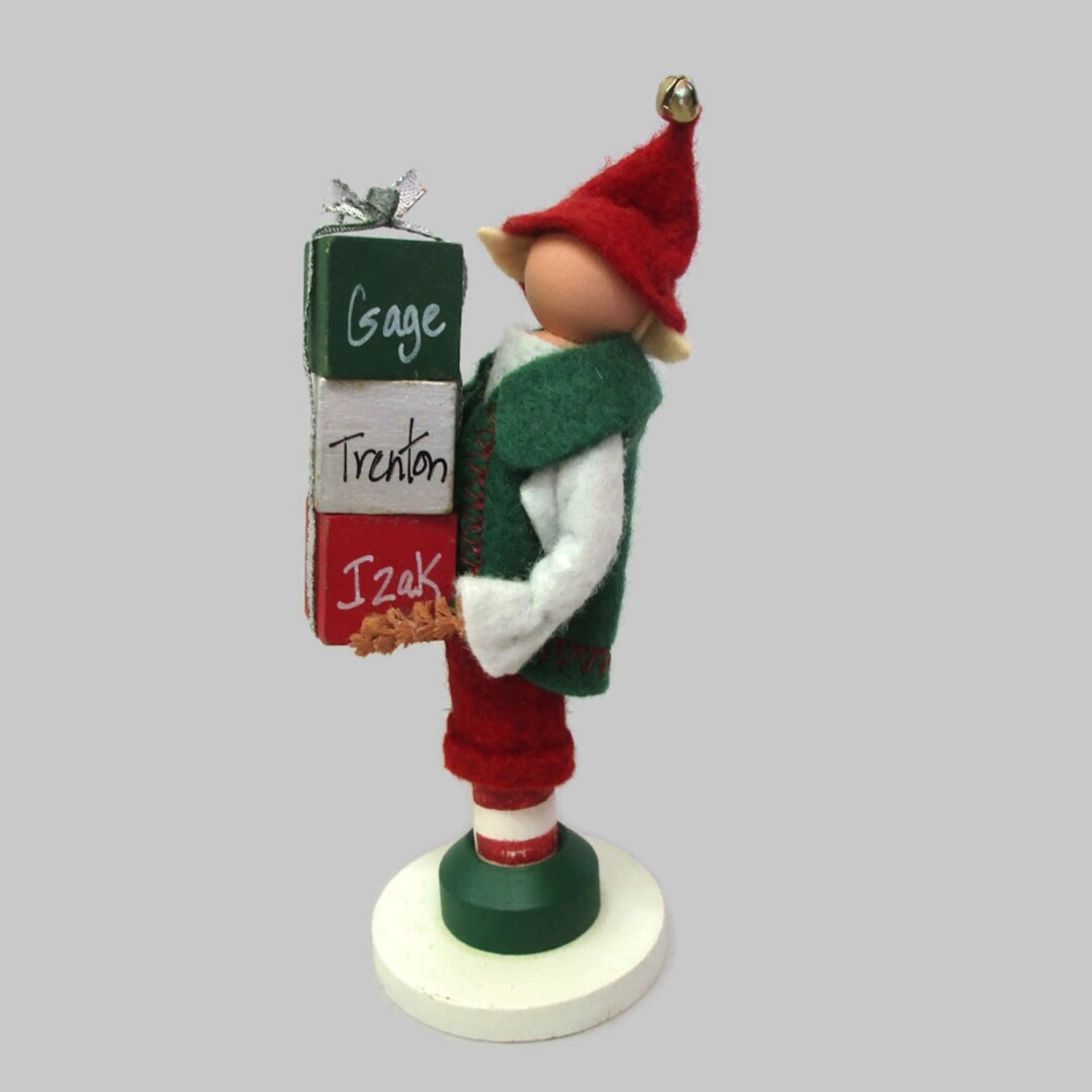 Personalized Elf With Packages Clothespin Ornament, Christmas Peg Doll ...