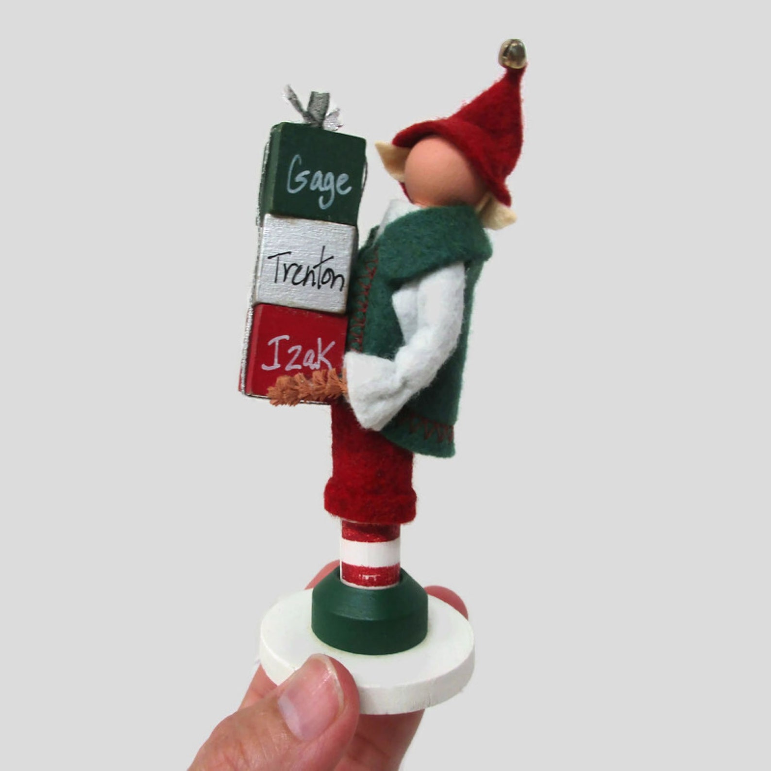 Personalized Elf With Packages Clothespin Ornament, Christmas Peg Doll ...