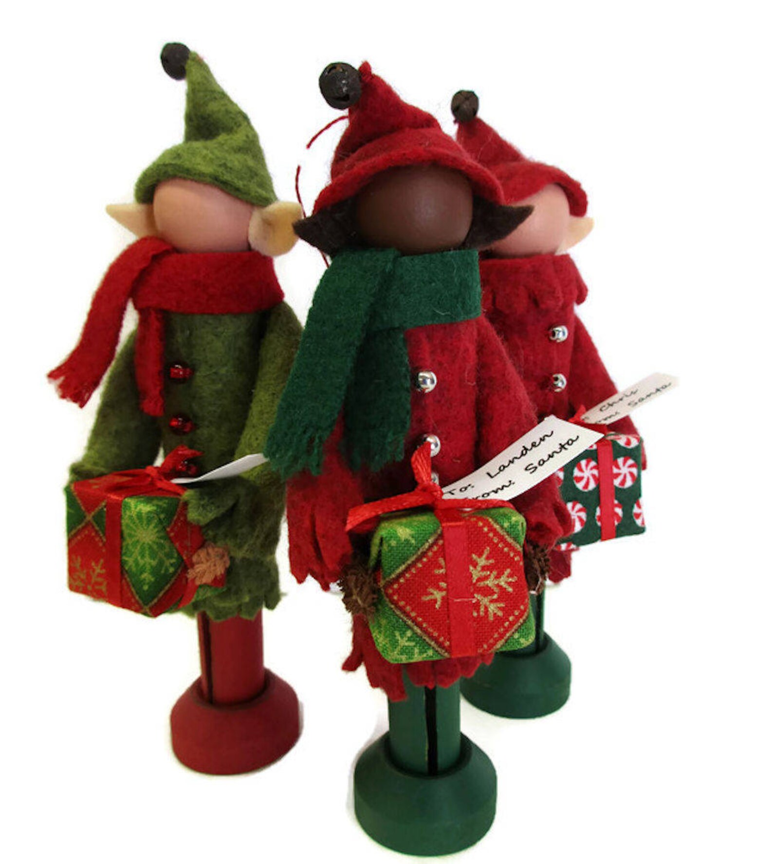 Personalized Elf Christmas Ornament, Elf With Gift, Clothespin Ornament ...