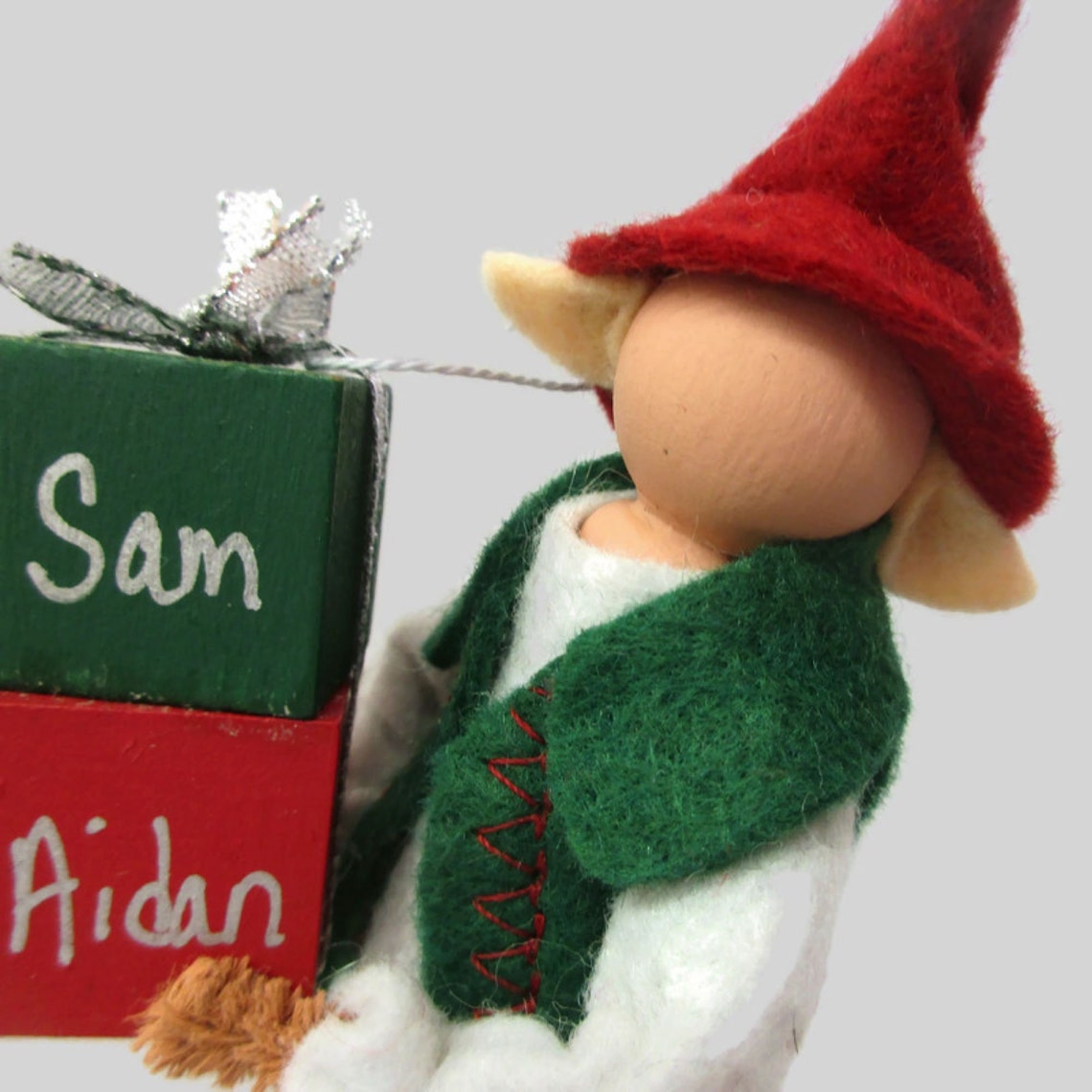Personalized Elf With Packages Clothespin Ornament, Christmas Peg Doll ...
