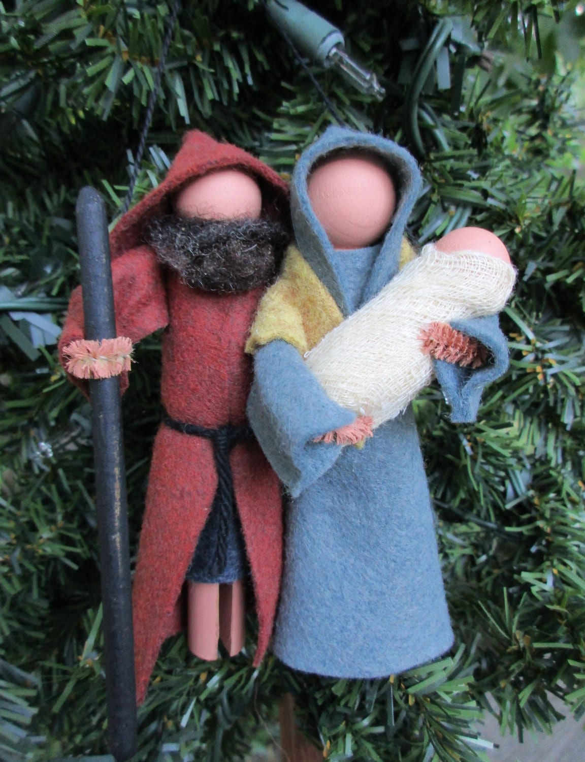 Nativity Christmas Ornament - Jesus, Mary and Joseph, Clothespin ...