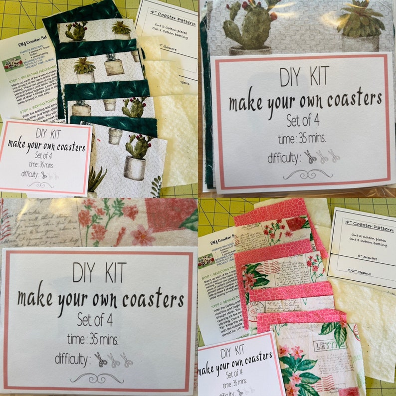 Coaster Kit DIY Sew Your Own Coasters Set of 4 Multiple - Etsy