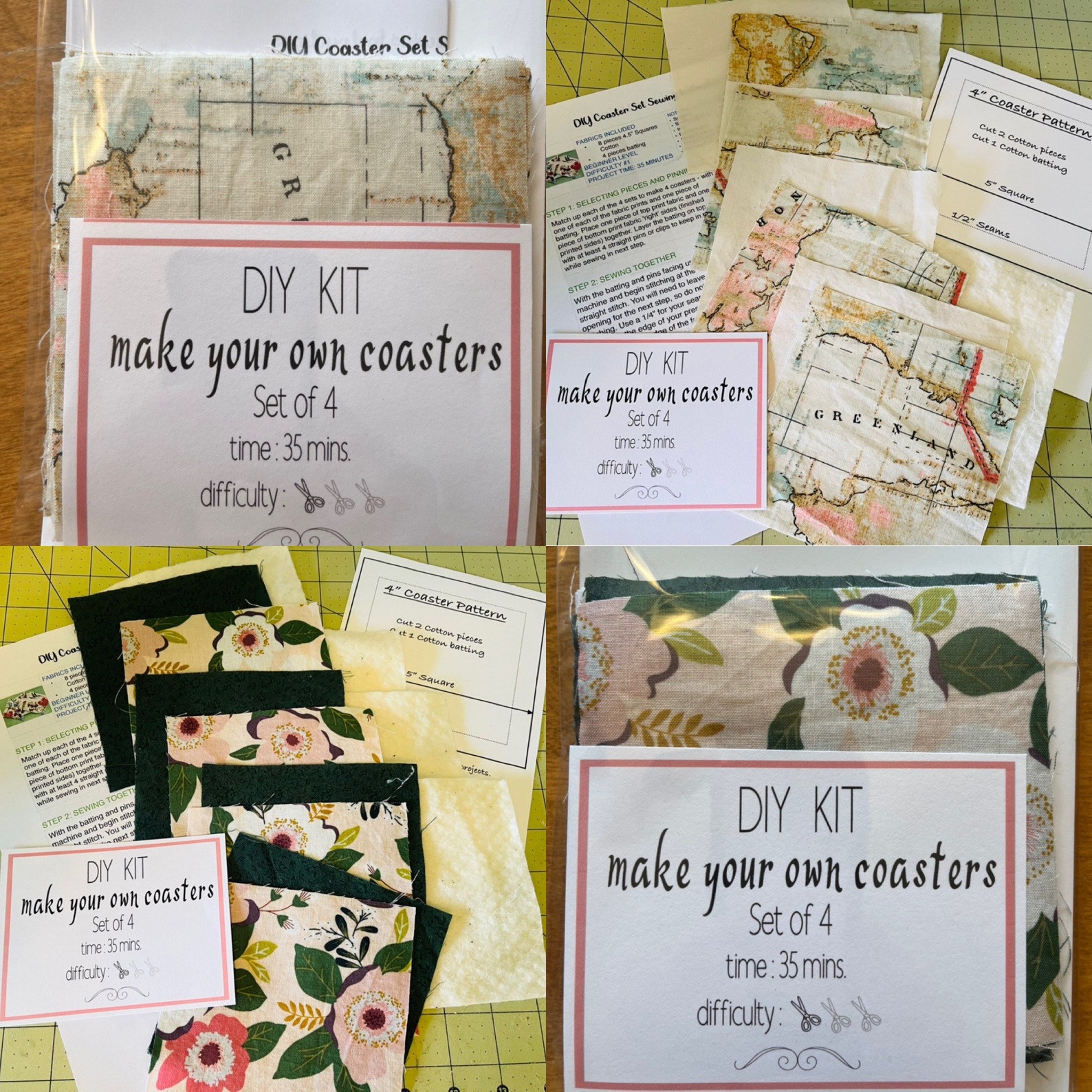 Coaster Kit DIY Sew Your Own Coasters Set of 4 Multiple - Etsy