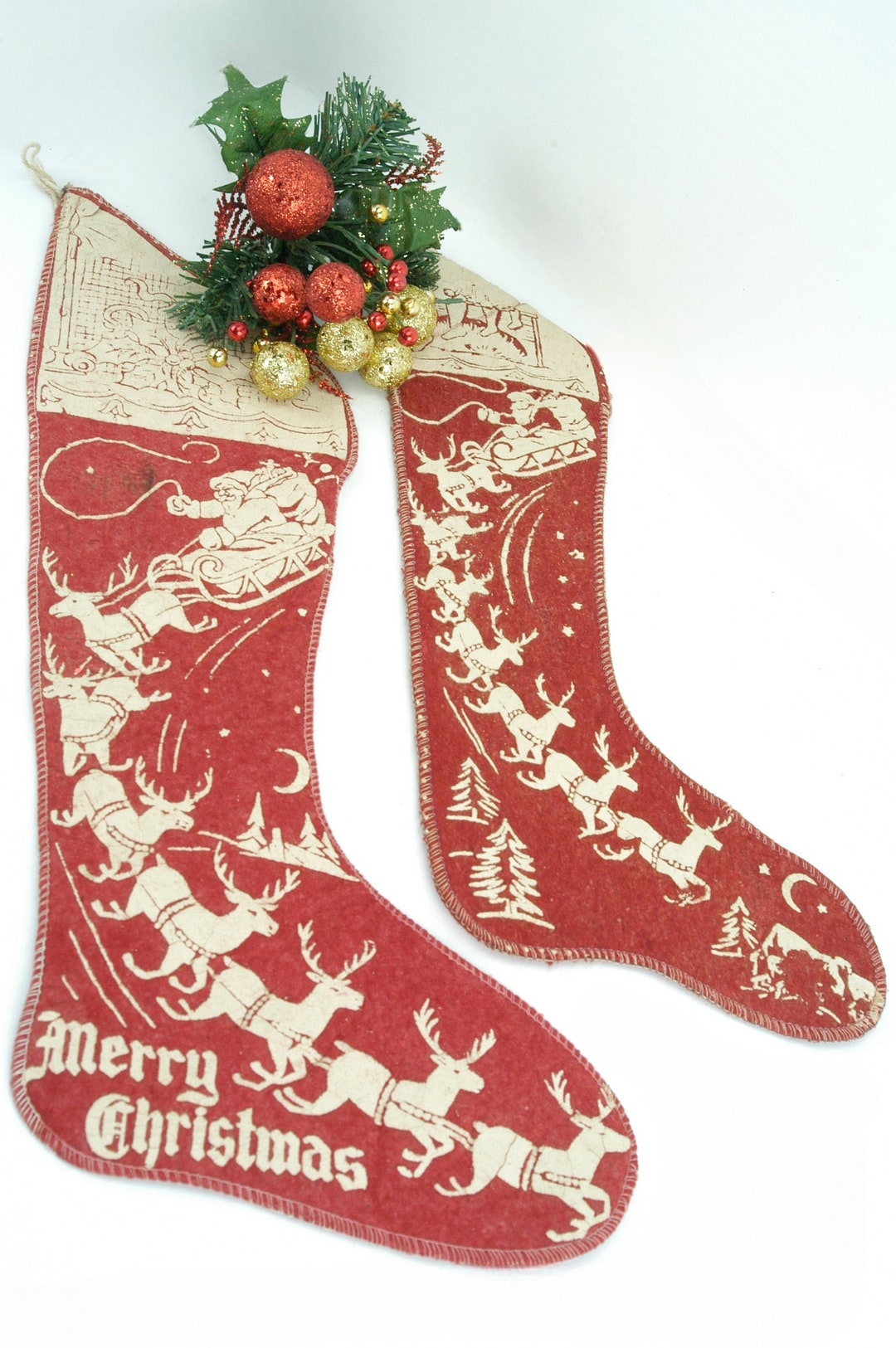 Shabby Primitive Christmas Stockings - Felt Screen Printed Memories ...