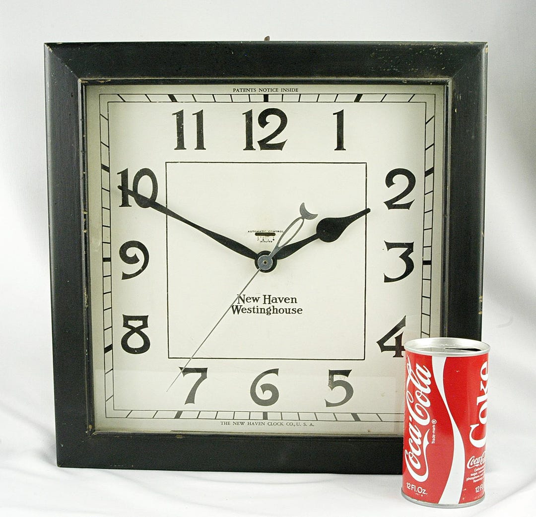 Old School Clock BIG Industrial Vintage Wall Clock Wood Case Glass Door ...