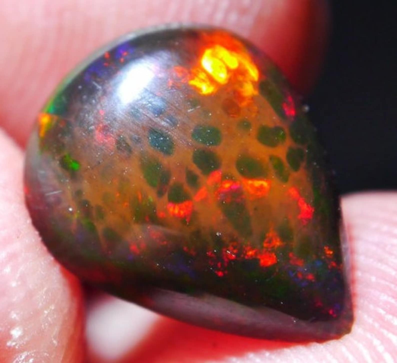 RED FIRE Opal with Video 1.70cts Pear Shape Smoked Dark | Etsy