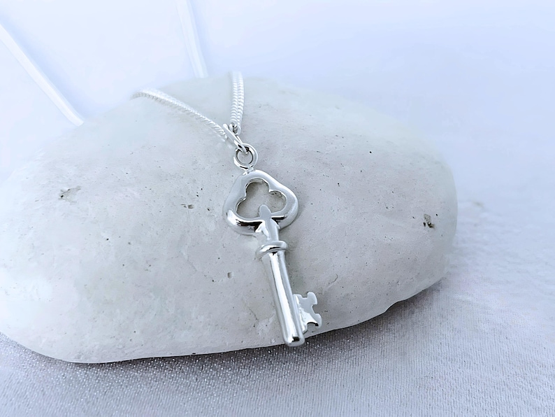 Sterling Silver Key Necklace. Silver Skeleton Key Necklace. Small ...