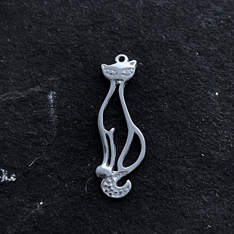 Sterling Silver Cat Necklace. Silver Cat With Personalized Charms. Cat ...