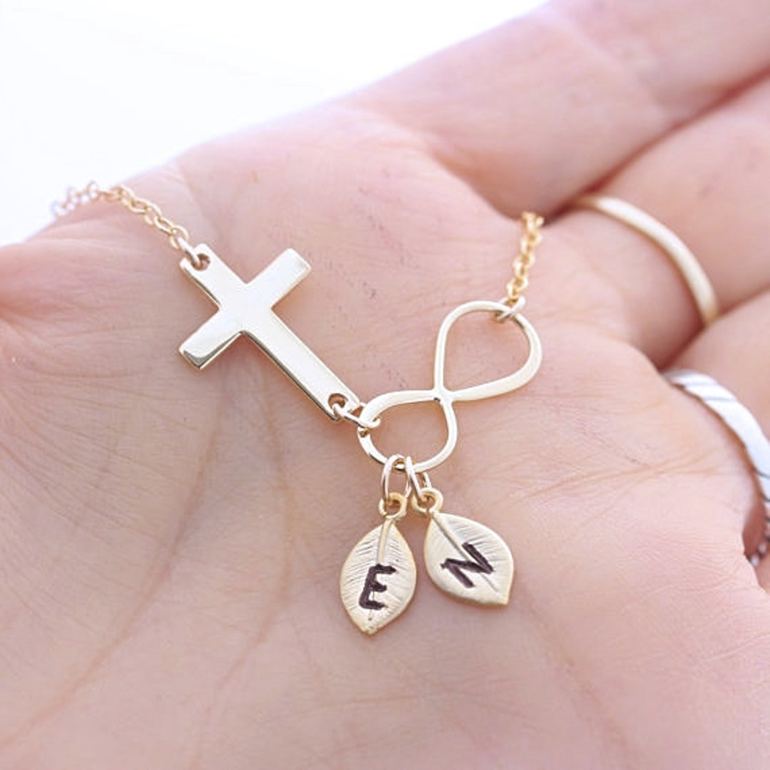 INFINITY Cross Necklace. Gold Cross Necklace, Sideways Cross With ...