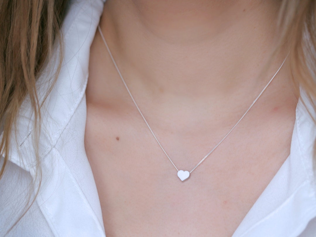 Small Silver Heart Necklace, Heart on Sterling Silver Chain ...