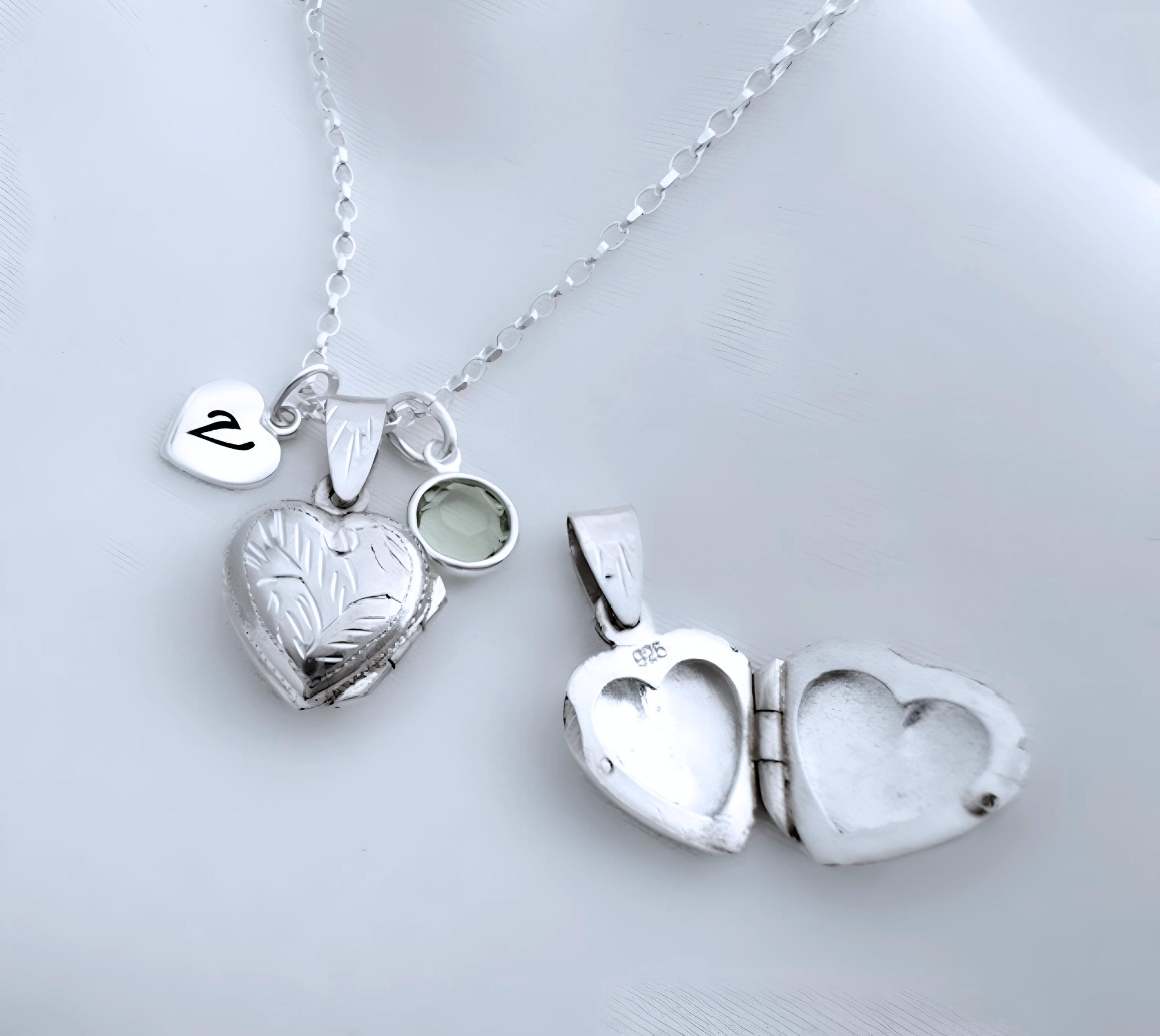 Sterling Silver Small Heart Locket Necklace Personalized Charms Silver ...