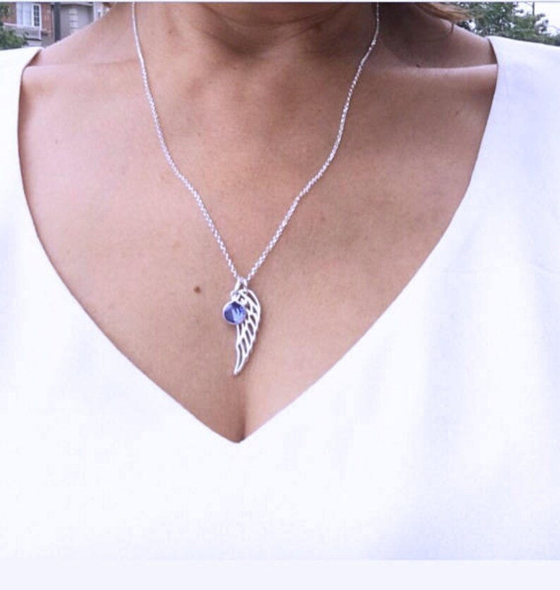 Angel Wing Necklace, Sterling Silver Angel Wing on Sterling Silver ...