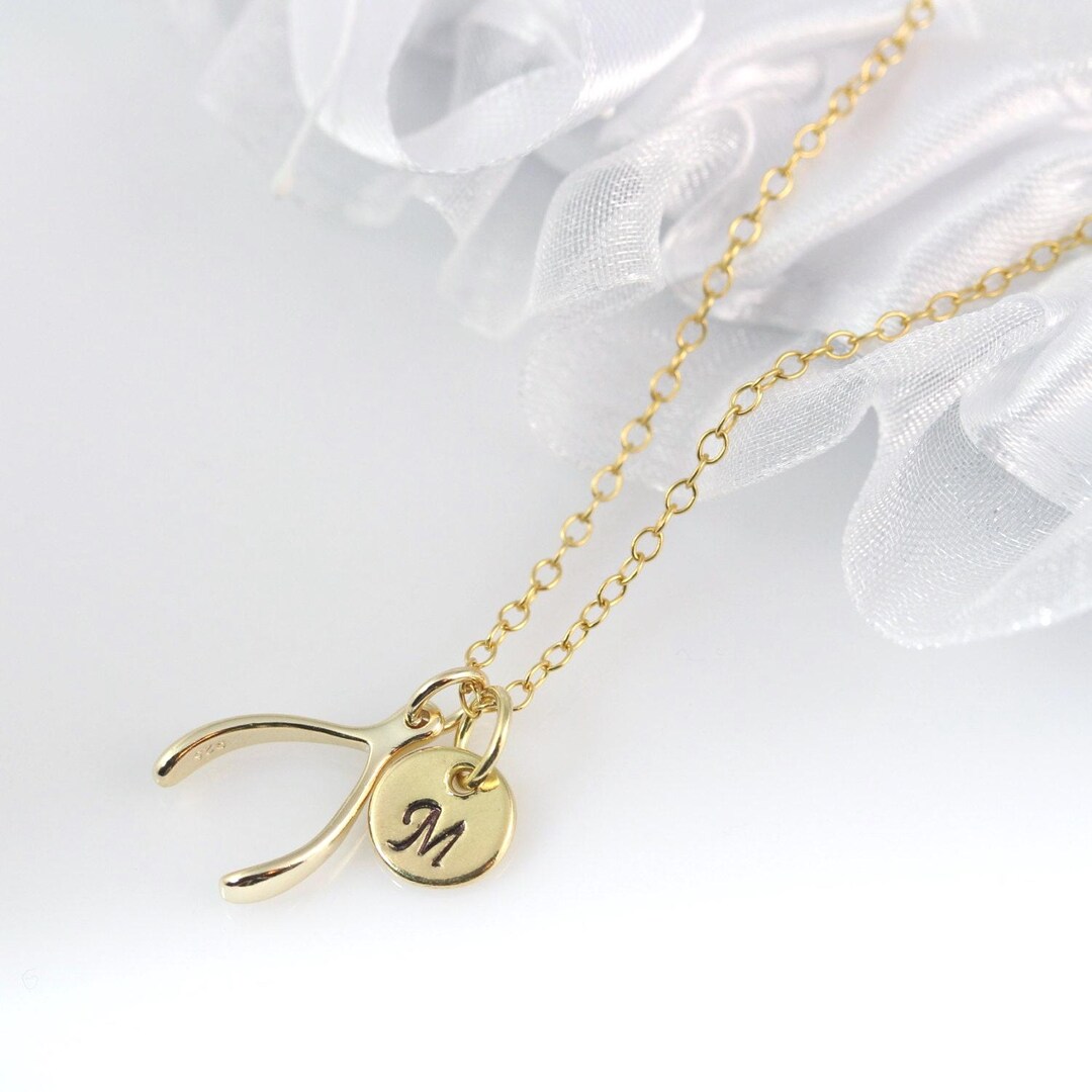 Gold Wishbone Necklace Wishbone Personalized With 1 Custom Charm ...