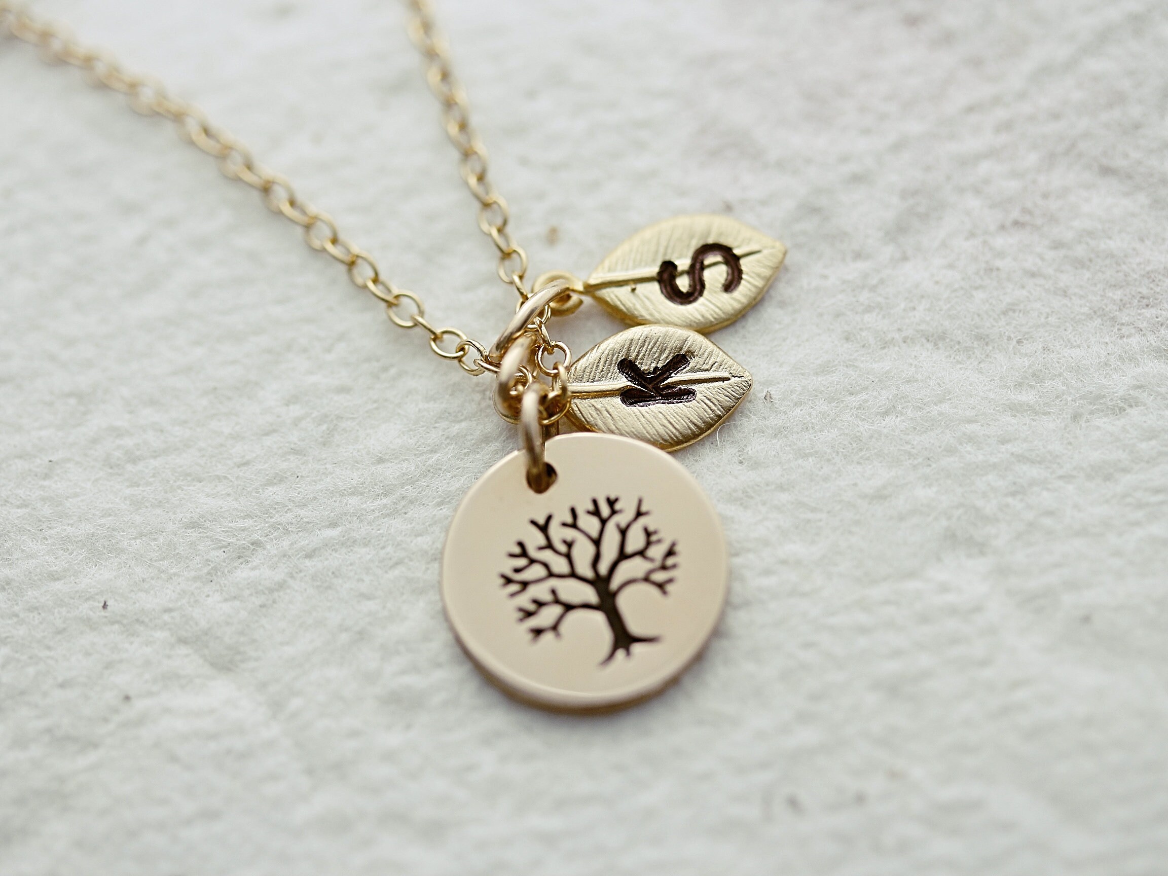 Family Tree Necklace. Gold Initial Necklace . Gold Family Tree | Etsy